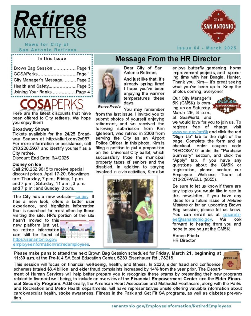 "Retiree Matters" Newsletters - Retired Employees City of San Antonio
