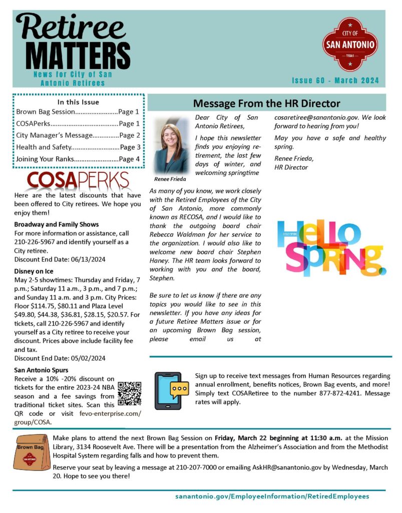 "Retiree Matters" Newsletters - Retired Employees City of San Antonio
