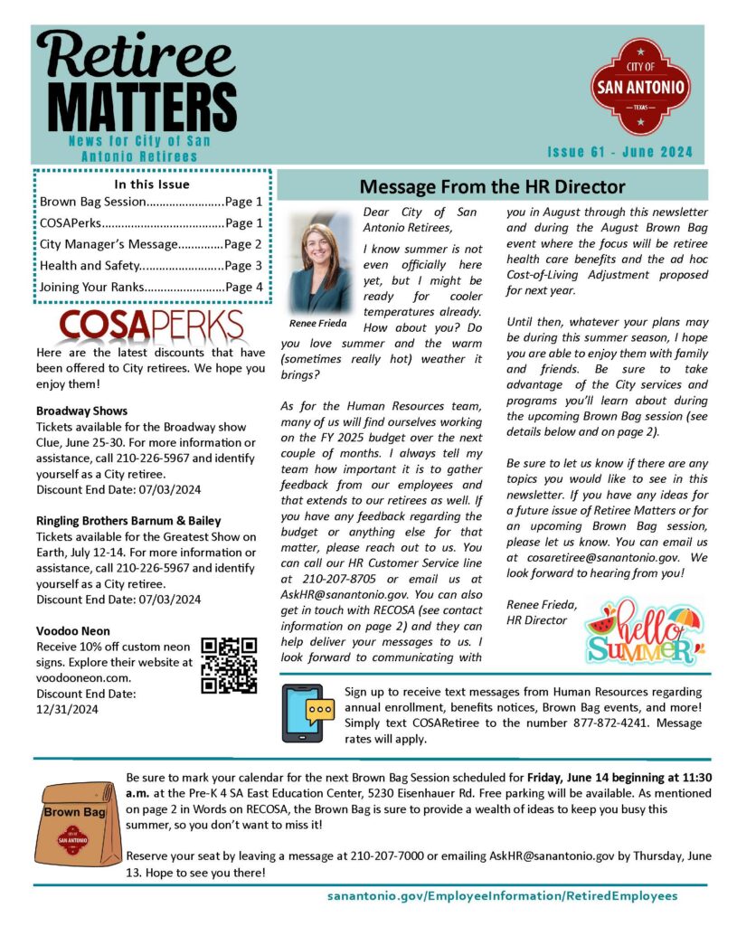 "Retiree Matters" Newsletters - Retired Employees City of San Antonio